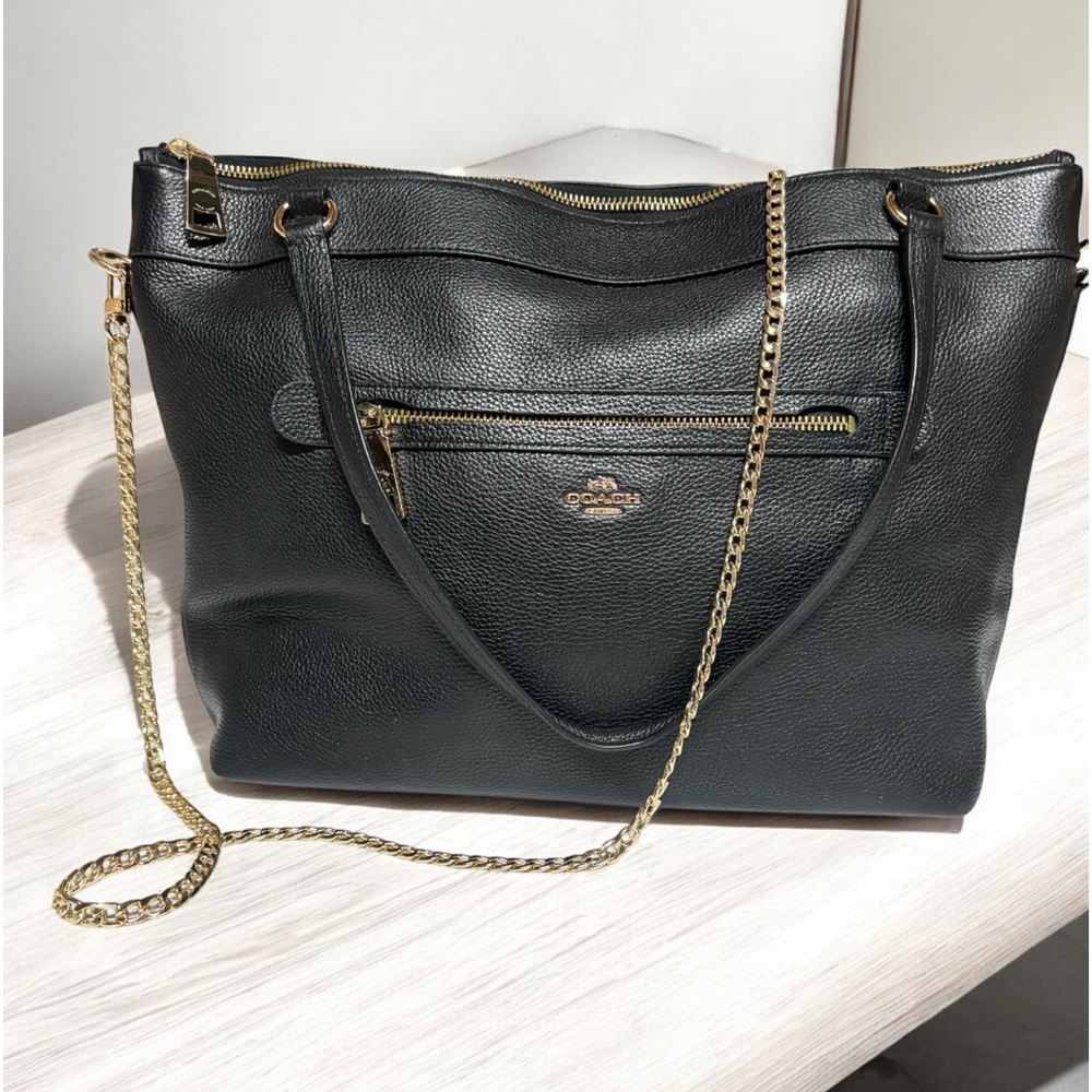Coach Tote, Tyler Pebble Leather, Black & Gold, Cross… - Gem